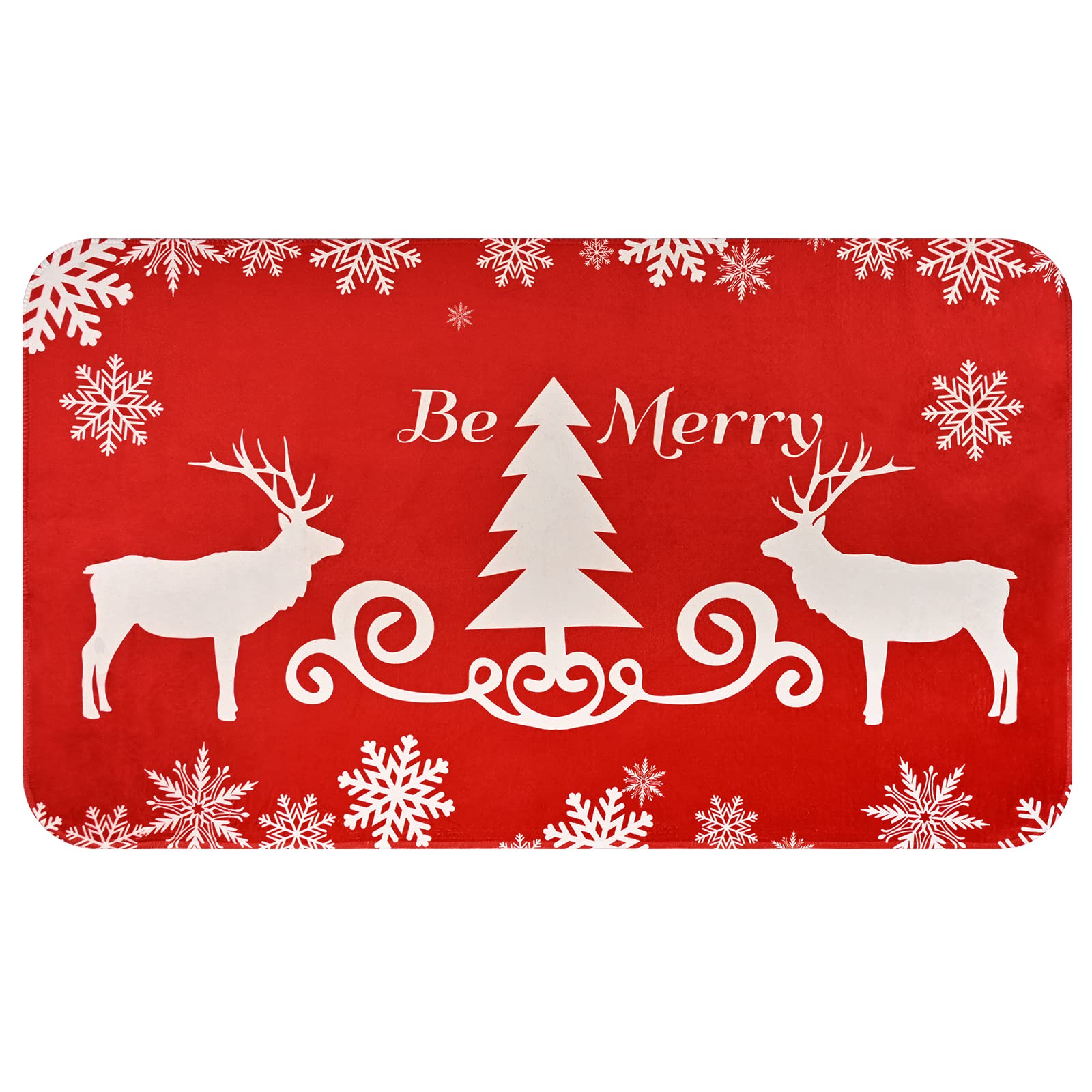 ASPMIZ Christmas Area Rug Doormat, Red Snowflake Elk Rug, Xmas Reindeer Door Mat for Bedroom Living Room Kitchen, Soft Dutch Velvet Indoor Floor Mats for Holiday Festive Decoration, 17 x 30 Inch