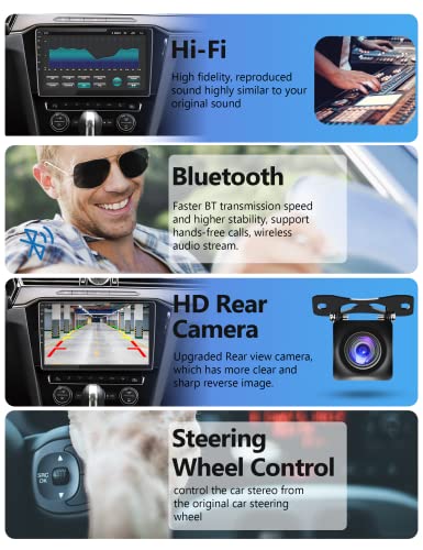 10 Inch Android Car Stereo Double Din with Wireless Carplay Android Auto, Touch Screen Car Radio Supports GPS Navigation, WiFi, Hi-Fi Sound, FM/RDS Radio, Split Screen+ Backup Camera