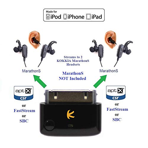 KOKKIA i10_Pro (Black) : Bluetooth Transmitter Splitter with aptX/Low-Latency aptX/FastStream/SBC codecs, Compatible with 30-pin iPod,iPhone,iPad. Compatible with AirPods. Compatible with Bose, etc.