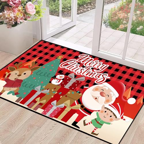 FUYEUN Plaid Christmas Area Rug, Snowflake Rug, Xmas New Year Gift Door Mat for Bedroom Living Room Kitchen, Merry Christmas Indoor Floor Mats for Holiday Festive Decoration,63" X 31"