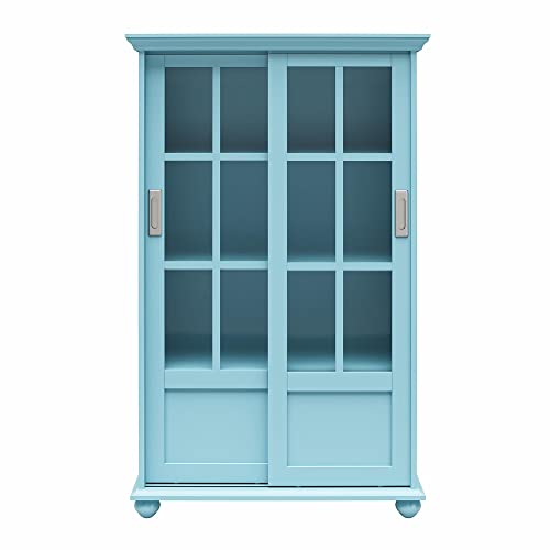 Ameriwood Home Aaron Lane Bookcase with Sliding Glass Doors, Pale Blue