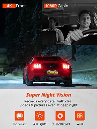Kingslim D6 4K Dual Dash Cam - WiFi & GPS Front and Inside Uber Car Camera with Super Night Vision and Parking Monitor, 3 Channel Dash Cam Upgradeable, Type C Charging, 256GB Supported
