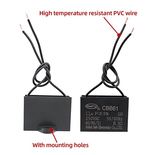 AKZYTUE CBB61 Capacitor 11uf 250V AC Ceiling Fan 2 Wire 50/60Hz for Starting Electric Fan Generator Pump Motor