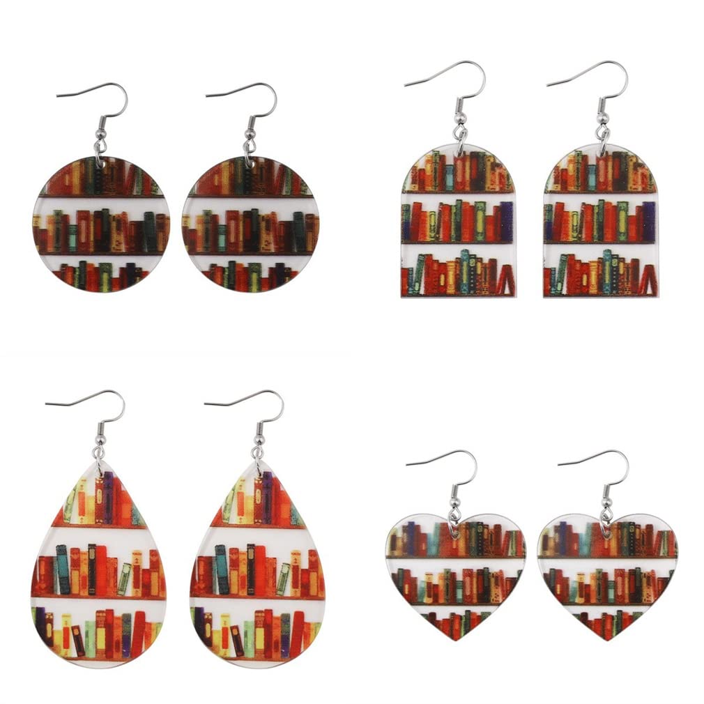 THIBOWOCK Bookcase Heart Dangle Earrings Acrylic Wood Bookshelf Drop Earring Book Shelves Patterned for Woman Girl-book nook