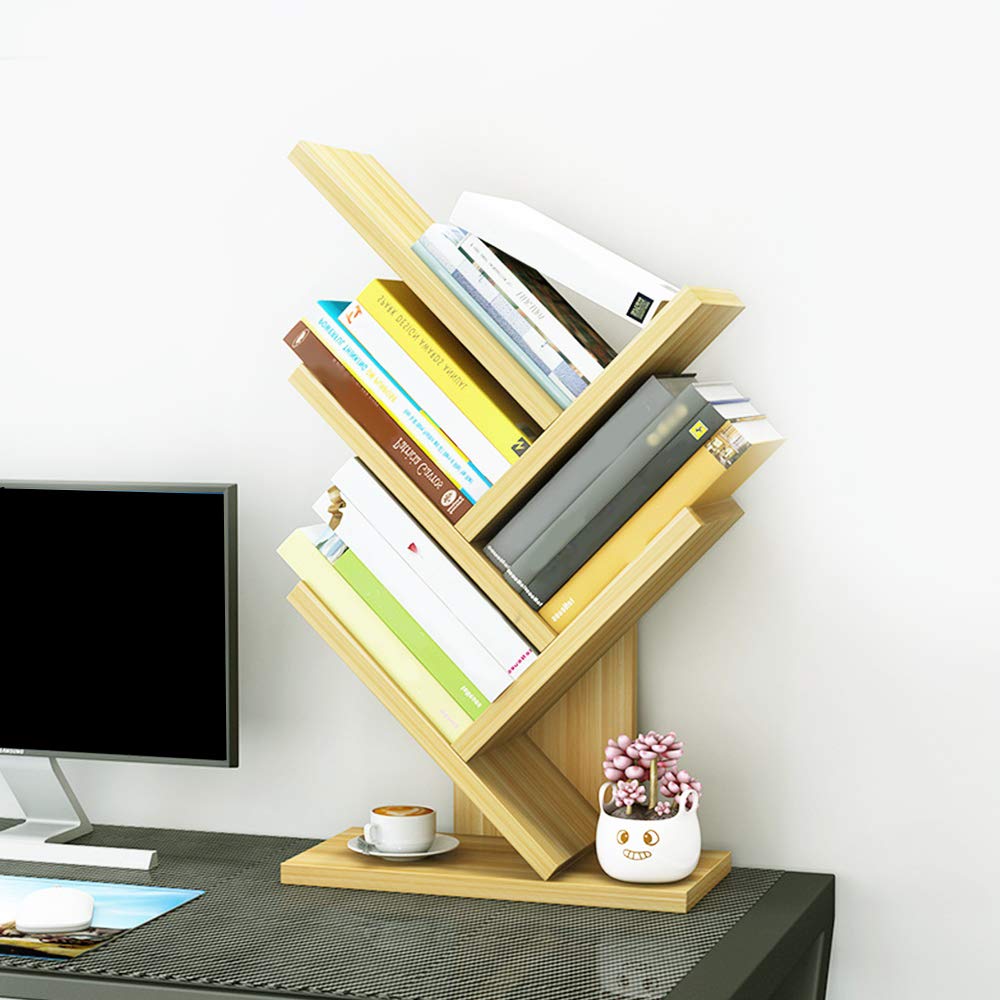 QUMENEY Tree Bookshelf, 5 Shelf Display Bookcase,Tree Bookcase for Books/CDs/Albums/Files Holder, Free Standing Book Shelves Organizer for Office,Bedroom, Living Room (Light Walnut)