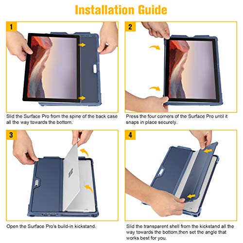 Fintie Hard Case for Microsoft Surface Pro 7 Plus, Surface Pro 7/6/5/LTE, Shockproof Folio Protective Rugged Cover Compatible with Type Cover Keyboard + Original Kickstand (Frost Blue)