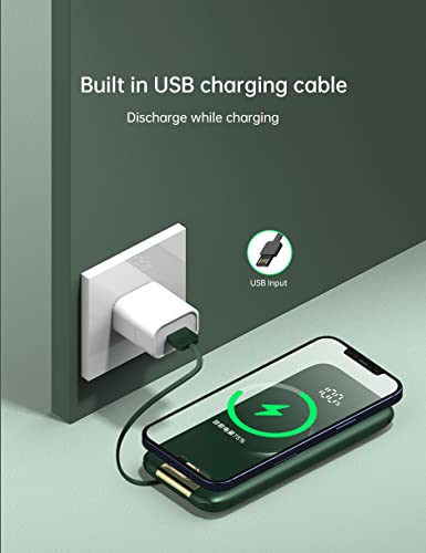 Wireless Portable Charger Fast Charging, Power Bank with Built in Cable, 10000mAh Ultra Slim Mobile Power Bank, Six Output & Dual Input External Battery Pack Compatible with iPhone, Android etc
