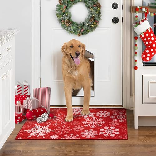 Carvapet Christmas Rug - Charming Christmas Tree, Playful Elk and Delicate Snowflake Patterns, Non-Slip, Machine Washable Mat for Living Rooms, Hallways and Bedrooms(Snowflake Red,2x3)