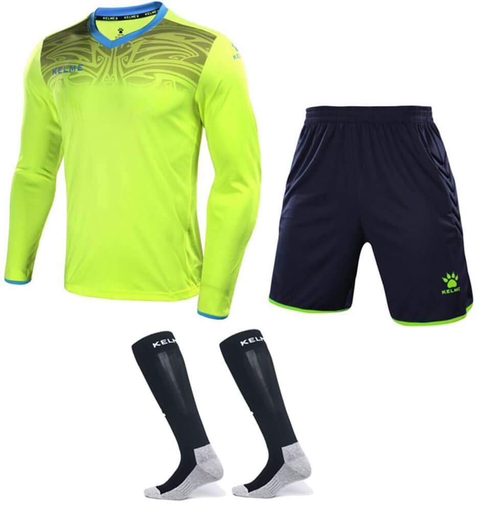 KELME Soccer Goalkeeper Jersey Uniform Kit - Mens Padded Football Goalie Jersey - Padded Shirt, Shorts and Socks Kids and Adult Sizes (Small, Yellow)