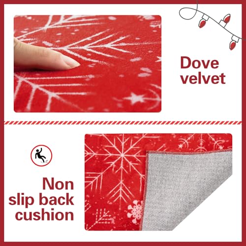 Carvapet Christmas Rug - Charming Christmas Tree, Playful Elk and Delicate Snowflake Patterns, Non-Slip, Machine Washable Mat for Living Rooms, Hallways and Bedrooms(Snowflake Red,2x3)