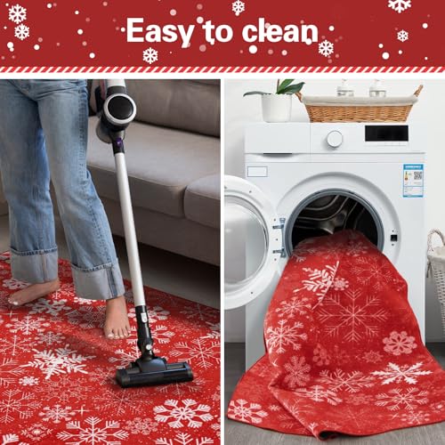 Carvapet Christmas Rug - Charming Christmas Tree, Playful Elk and Delicate Snowflake Patterns, Non-Slip, Machine Washable Mat for Living Rooms, Hallways and Bedrooms(Snowflake Red,2x3)