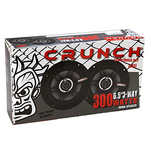 Crunch CS-653 300 Watts 6.5-Inch 3-Way 4 Ohms Car Audio CS Speakers with Dome Tweeters and Stamped Steel Basket, Black, 2 Pack