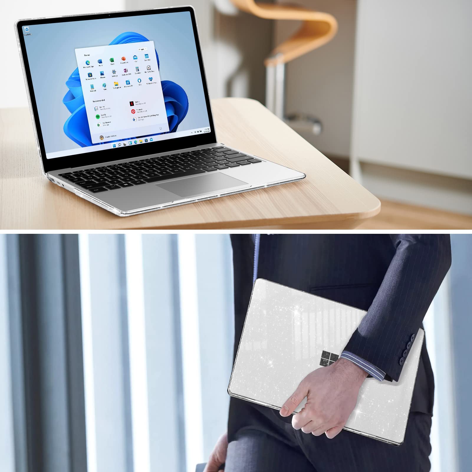 Fintie Case for 12.4 Inch Microsoft Surface Laptop Go 3/2/1 (2023/2022/2020) Model: 2013 1943 - Protective Snap On Hard Shell Cover, Glittering Clear