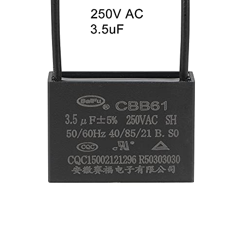 uxcell Ceiling Fan Capacitor CBB61 3.5uF 250V AC 2 Wires Metallized Polypropylene Film Capacitor 37x26x15mm for Electric Fan Pump Motor Generator 3Pcs