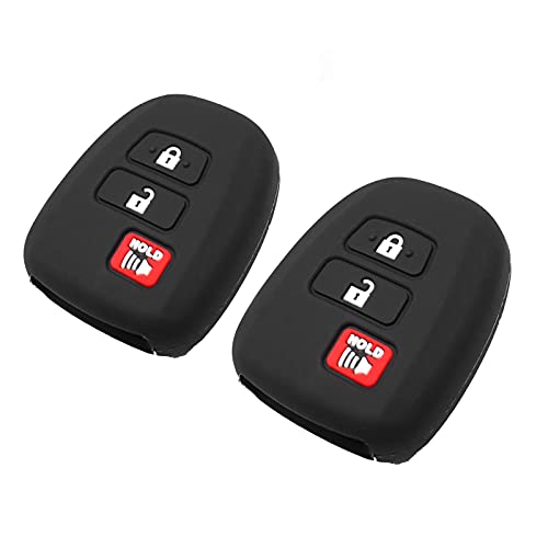 Silicone Key Fob Cover Fit for Toyota Corolla Highlander Prius C V RAV4 Sequoia Tacoma Tundra Yaris Scion Straight 3 Buttons Key Fob | Car Accessories | Remote Key Protection Case - Black & Black