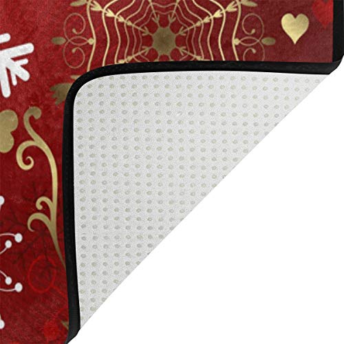 SUABO Christmas Area Rug, Red Snowflakes Non Slip Area Rug Nursery Rug Floor Mats Carpet for Living Dinning Room Bedroom Kitchen 2'x3'