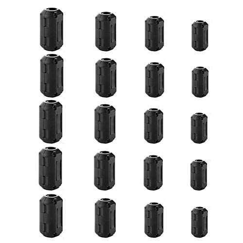 XShine Pack of 20 Clip-on Ferrite Ring Core Black RFI EMI Noise Suppressor Cable Clip for 5mm/7mm/9mm/13mm Diameter Cable