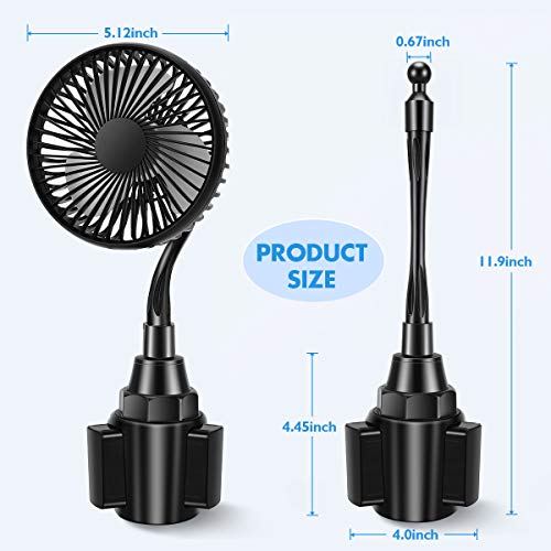 USB Car Fan, Car Cup Holder Fan Mount 3 Speeds Adjustable Gooseneck Fan Cradle for Better Cooling, Large Wind Single-Head Fan Powerful Quiet for Car, SUV Truck, Boat, Seat cup,Golf Car