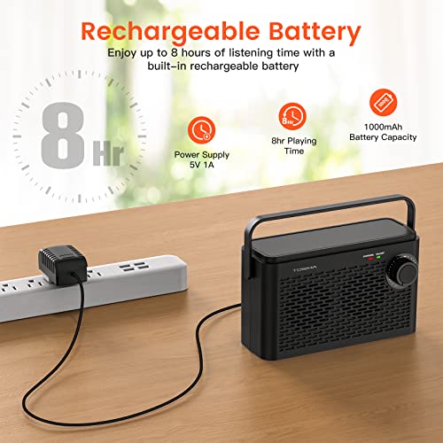 Tosima TV-8000 Wireless Speaker for TV, Easy Control Portable TV Soundbox for Hard of Hearing, Elderly Parent,Rechargable 8 Hours Battery, AUX3.5mm, 2.4G RF Transimitter 100Ft Range