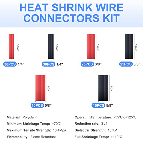 240pcs Copper Wire Lugs Battery Terminals Battery Cable Ends, AWG 2 4 6 8 10/12 Gauge Wire Connectors, 110Pcs Wire Lugs Terminal Connectors with 130Pcs Heat Shrink Tubing for Marine Electrical