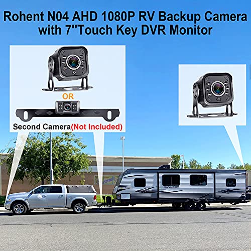 Rohent RV Backup Camera Wired HD 1080P 7 Inch Monitor DVR Recording Touch Button Split Screen Two Channels Rear View Reverse Cam System Waterproof Infrared for Car Truck Travel Trailer Camper N04