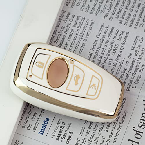 SK CUSTOM White TPU Gold Edge Smart Key Fob Case Protective Cover Compatible with Subaru Forester CrossTrek Outback WRX Ascent BRZ Impreza Legacy Keyless Entry Remote Accessories