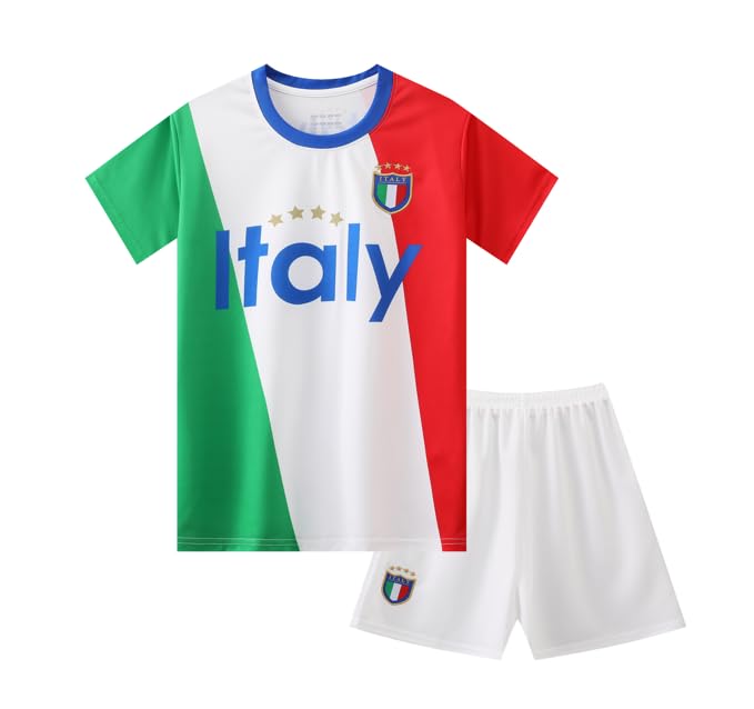 dreamecho Italy Italia Sports Soccer Football Boys Kids Youth Jersey Shirt Kit Shorts Set (Age 6-8 Yr)