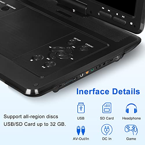 𝒀𝑶𝑶𝑯𝑶𝑶 16.9" Portable DVD Player with 14.1" HD Swivel Screen, 6 Hours Battery Portable DVD Player for Car, Distinctive Screen Button Design, Car Headrest Mount, Support USB/SD Card/, Black