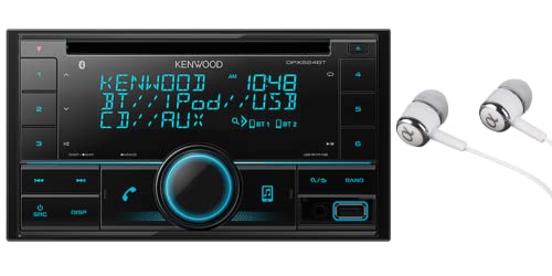 Kenwood Double-DIN In-Dash CD/MP3/USB Bluetooth AM/FM Car Stereo Receiver High Resolution Audio Compatibility Pandora/iHeart Radio/Spotify/iPhone and Android App Ready with ALPHASONIK EARBUDS