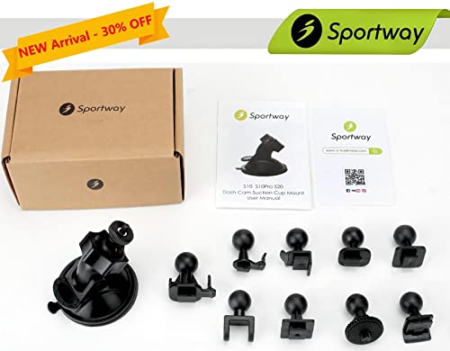 Sportway Dash Cam Mount, S10 Pro Suction Cup Dash Camera Mount Holder with 10+pcs Joints for Rove APEMAN CHORTAU Roav Nexar iiwey REXING Z-Edge Old Shark YI 98% Car Dash Cameras