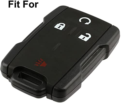 WFMJ Leather for GMC Sierra Yukon Chevrolet Silverado Colorado Cadillac Remote Smart 4 Buttons Key Case Cover Fob Chain (Black)