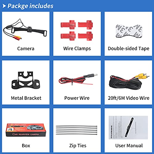 Backup Camera for Car Front & Back Rear View Camera: Night Vision HD 170 Degree Wide View Angle with 8 LEDs, License Plate Backup Camera Waterproof Reverse Camera for Cars/Truck/Camper