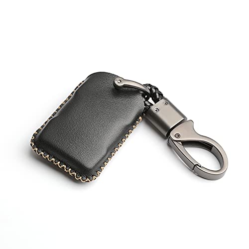 WFMJ Leather for GMC Sierra Yukon Chevrolet Silverado Colorado Cadillac Remote Smart 4 Buttons Key Case Cover Fob Chain (Black)