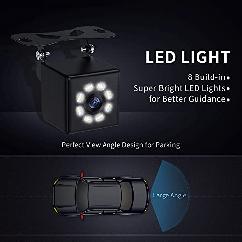 Backup Camera for Car Front & Back Rear View Camera: Night Vision HD 170 Degree Wide View Angle with 8 LEDs, License Plate Backup Camera Waterproof Reverse Camera for Cars/Truck/Camper