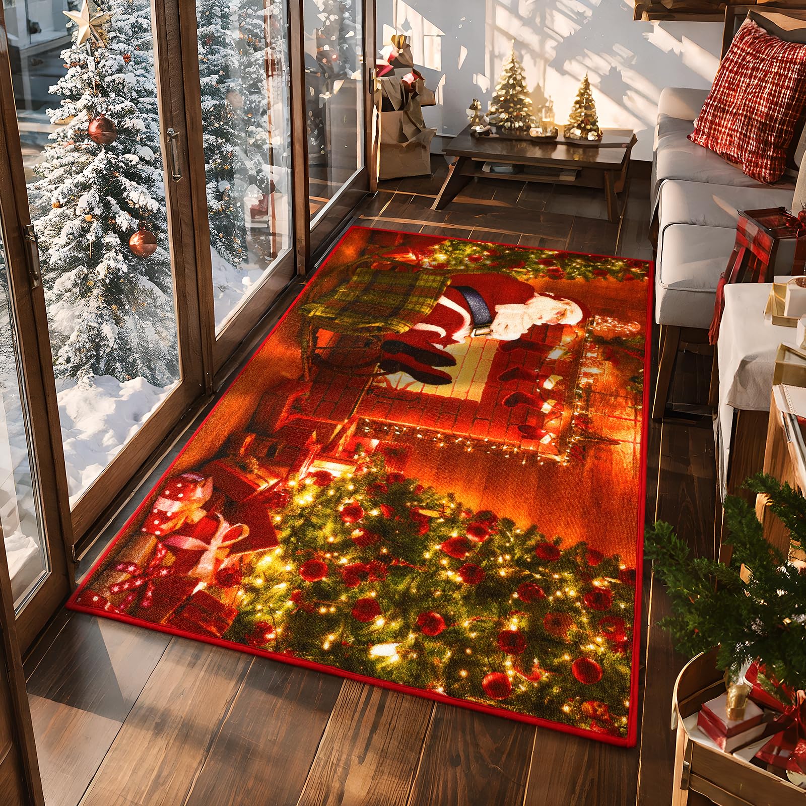 AROGAN Area Rugs for Living Room Christmas Rug, Machine Washable Red Rug Bedroom Decor, Christmas Door Mats for Front Door Santa Rug, Merry Christmas Welcome Mat for Enterway Decoration, 70”×40“