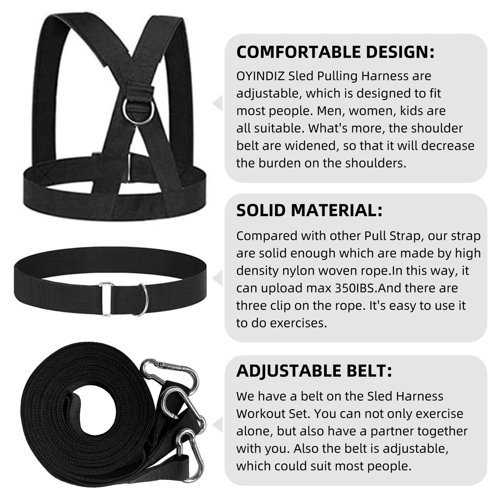 OYINDIZ Weight Sled Harness Kits, 5 PCS Pulling Strap for Running, Speed Power Agility Training Full Body Workout Football Exercise Equipment for Outdoor Men and Women 6.6FT