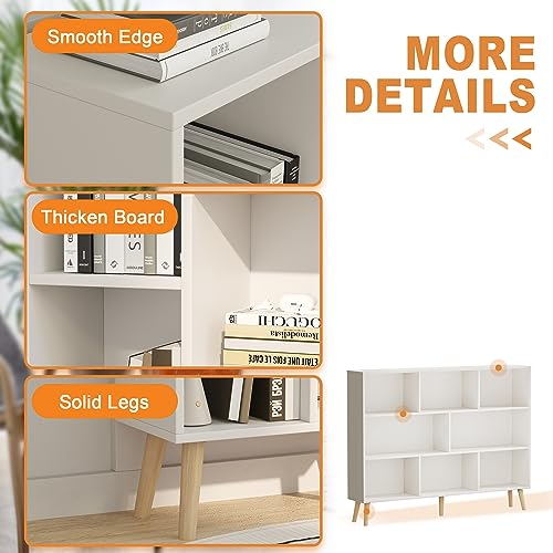 VICLLAX Wood 3 Tier Storage Shelf, 8 Cubes Free Standing Bookshelf with Legs, Display Bookcase for Living Room, Bedroom, Kids Room, Office, White