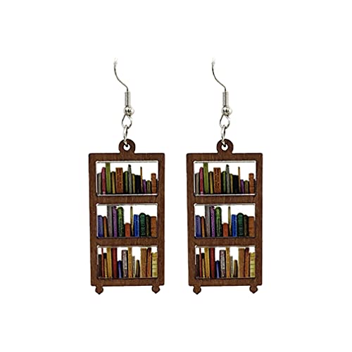 HILOLOA Acrylic Wooden Book Earrings Classic Stitching Bookshelf Earring Teacher Dangle Jewerlry Small Bookcase Jewelry for Teacher Women Student (acrylic bookshelf earring)