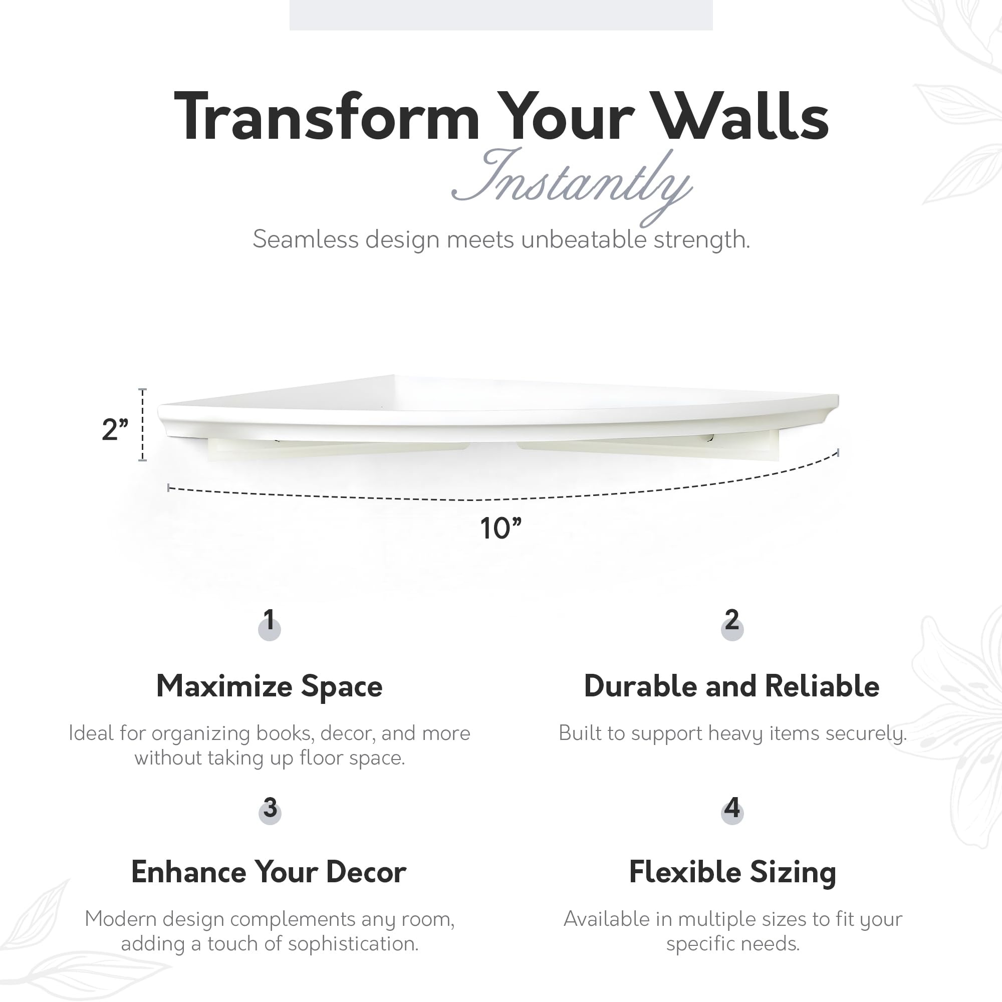 InPlace Shelving 0199020 W x 10 in D x 1.88 in H, White Corner Shelf Kit