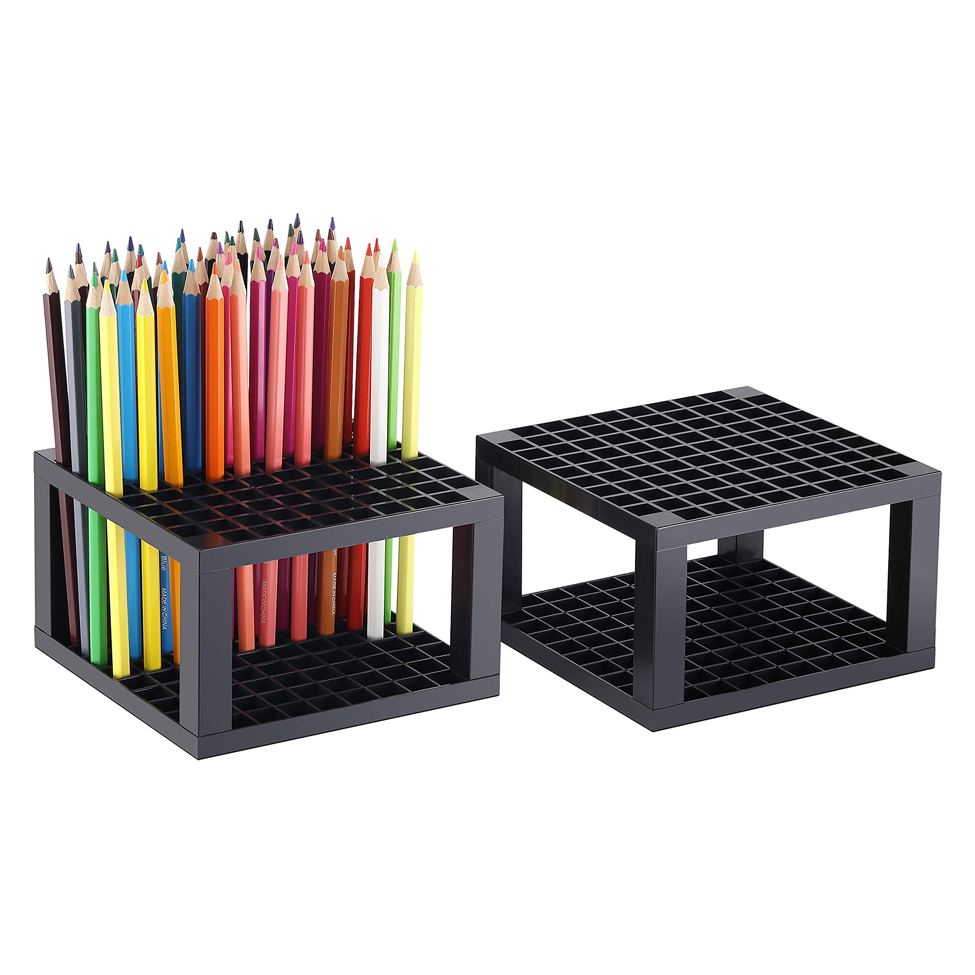 CAXXA 2 Pack 96 Hole Art Plastic Pencil & Brush Holder Desk Stand Organizer Holder for Pens, Paint Brushes, Colored Pencils, Markers (2 Pack)
