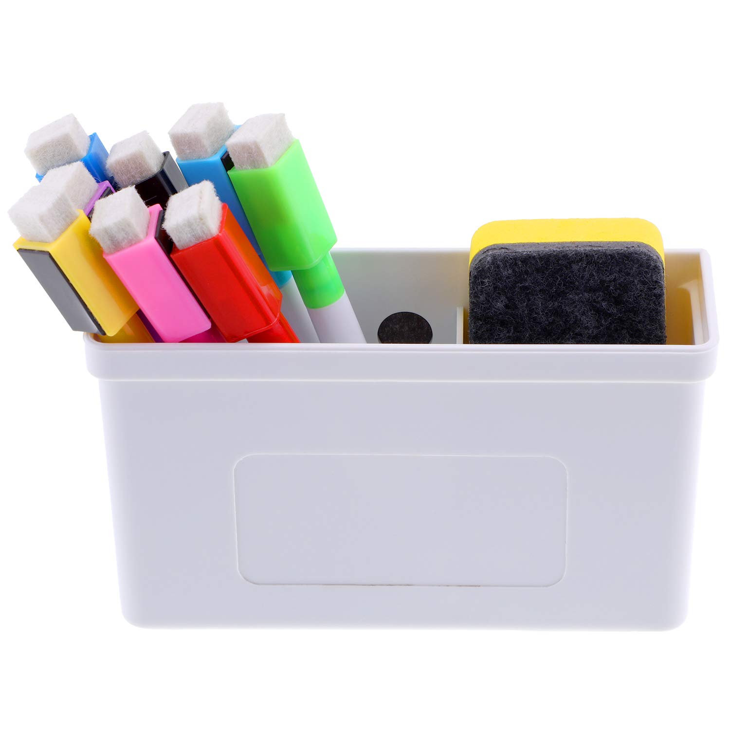 Boao Whiteboard Magnetic Plastic Holder, 8 Pieces Colorful Magnetic Markers with Eraser Cap, Magnetic Whiteboard Eraser for School Office Home 100th Day of School, 10 Pieces Totally