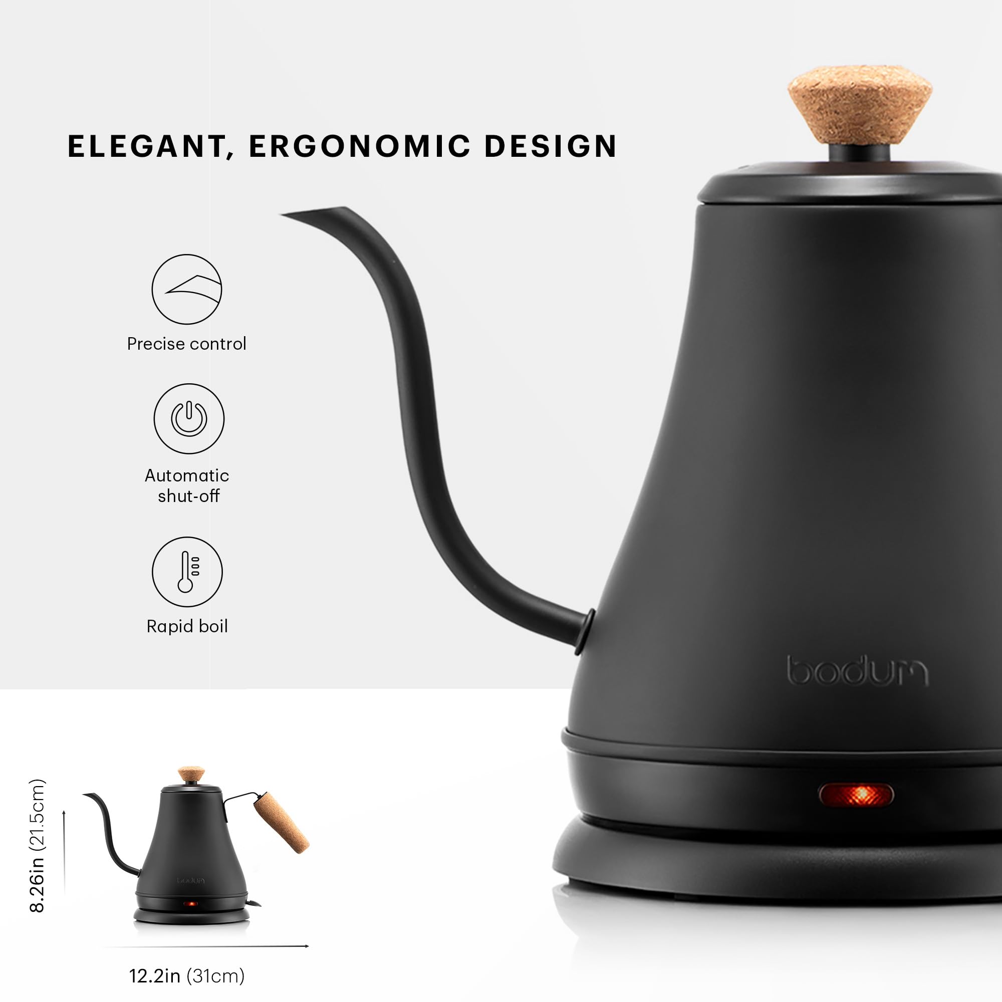 Bodum 11883-259US Melior Gooseneck Electric Water Kettle, 27 Ounce, Matte Black