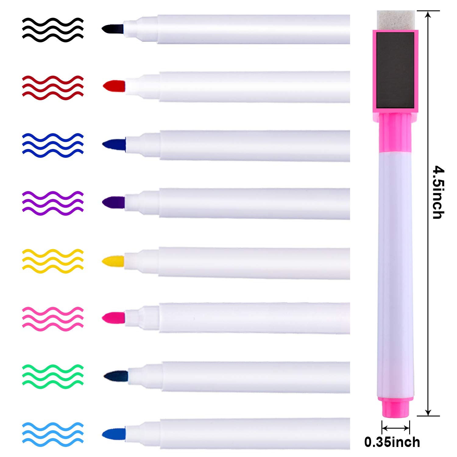 Boao Whiteboard Magnetic Plastic Holder, 8 Pieces Colorful Magnetic Markers with Eraser Cap, Magnetic Whiteboard Eraser for School Office Home 100th Day of School, 10 Pieces Totally