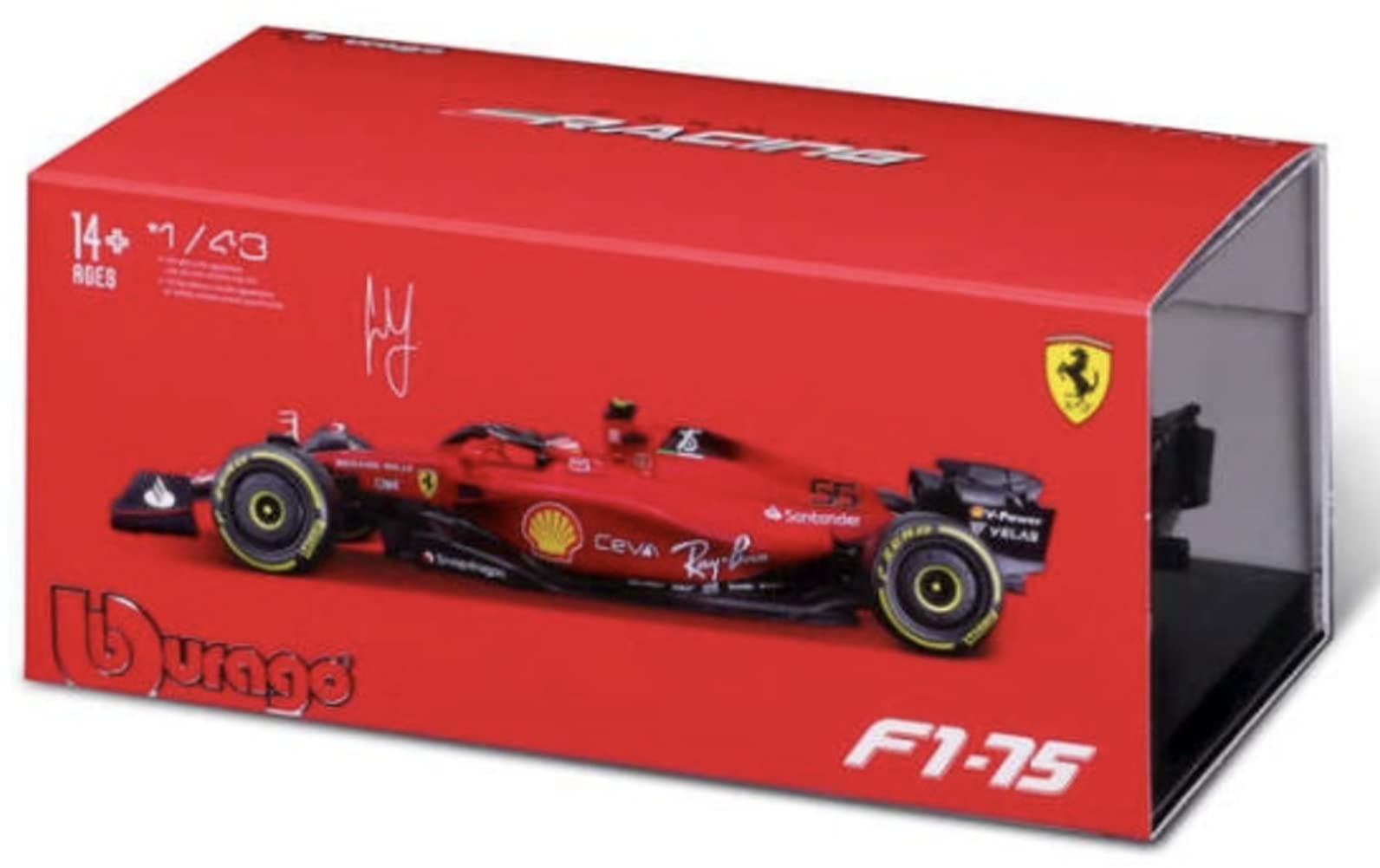 Bburago - 1/43 Scale Model Compatible with Ferrari Replica Miniature Compatible with Scuderia F1-75 # 55 Compatible with Carlos Sainz Replica Model 2022 Racing