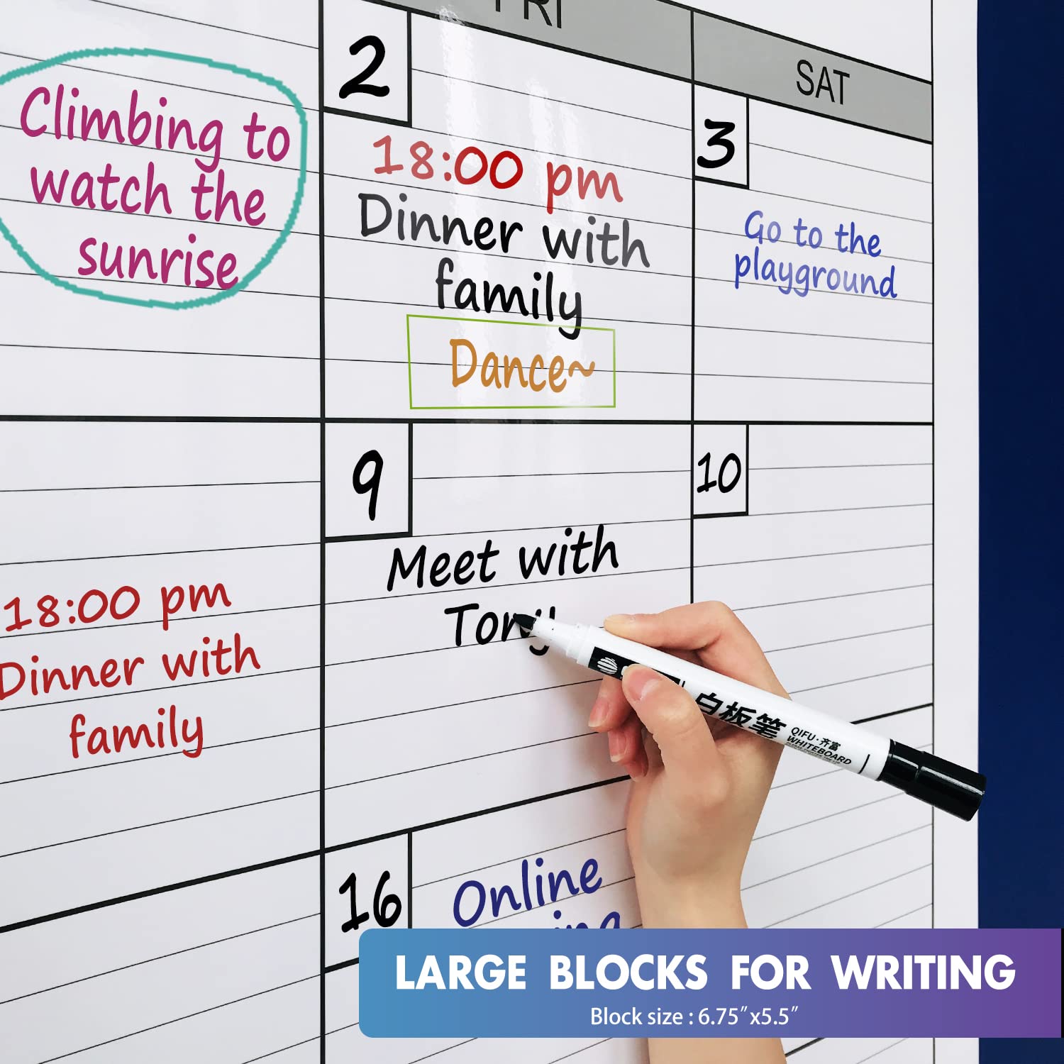 Dry Erase Monthly Extra Large White board Calendar for Wall, 38" by 50", Jumbo Laminated Erasable One Month Whiteboard Calendar, Huge Oversized Blank 30-Day Poster with Lines and Squares