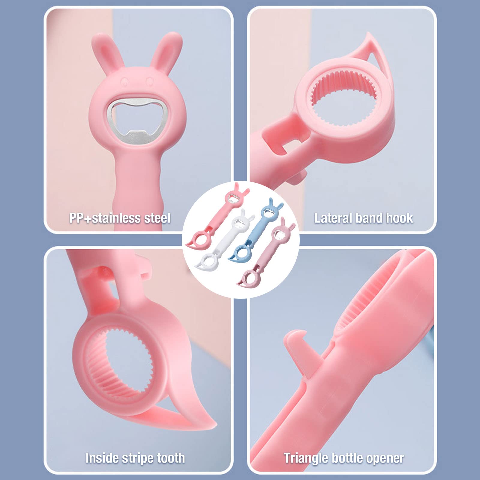 4 in 1 Bottle Opener, 4pcs Multifunction Jar Can Beer Bottle Opener, Kitchen Gadget Cap Opening with 4pcs Cartoon hook