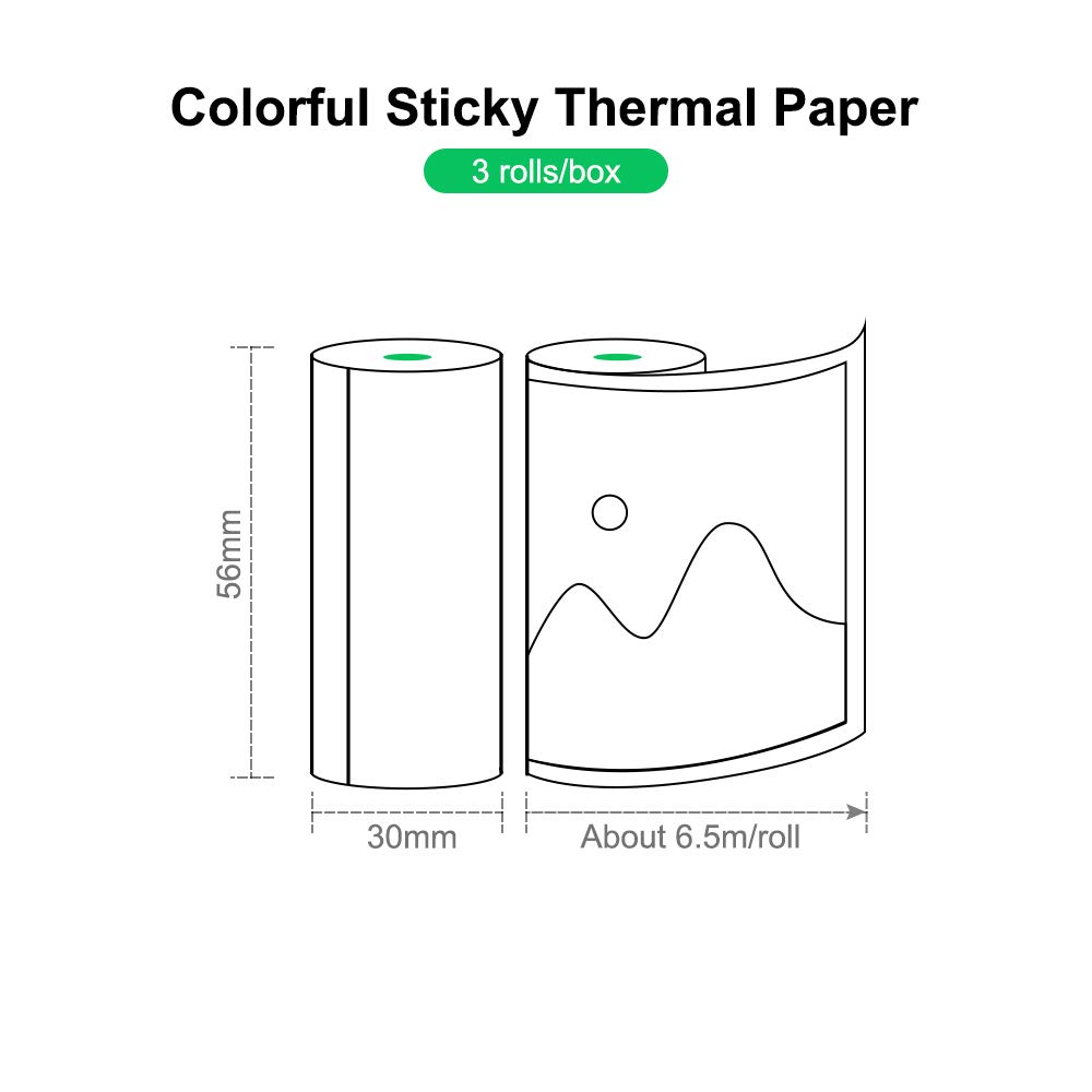 Peripage Colorful Mini Printer Paper Sticker, Thermal Printing Paper Can be Pasted fit for A6/A8 Waterproof, Oilproof, Scratchproof,3 Roll(Pink,Blue,Yellow),3.6m/roll