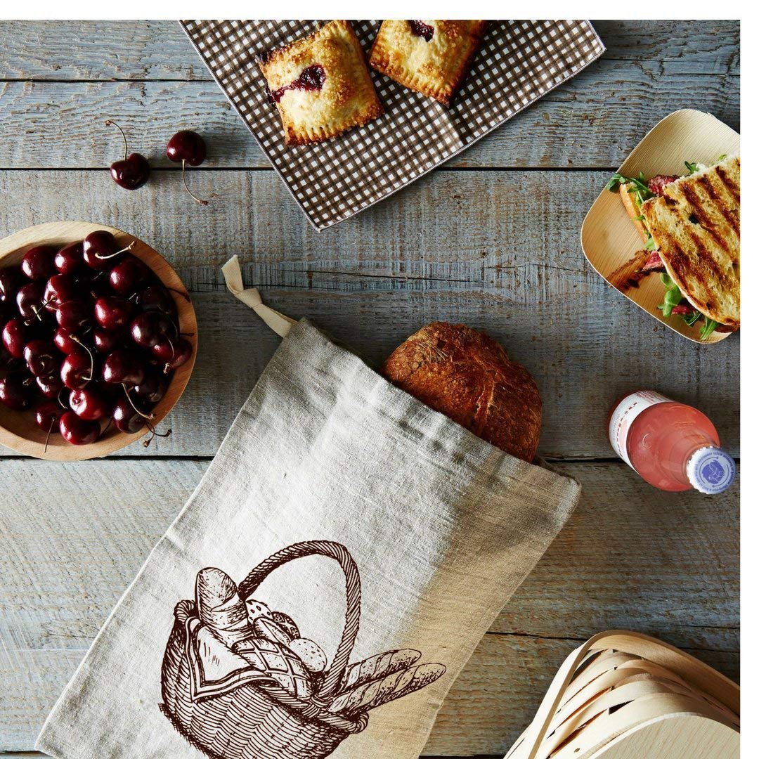 Natural Linen Bread Bags - 2-Pack Large 11 x15 in (30 cm x 40 cm) Ideal for Homemade Bread, Reusable Food Storage, Housewarming, Wedding Gift, Storage for Artisan Bread - Bakery & Baguette Bag