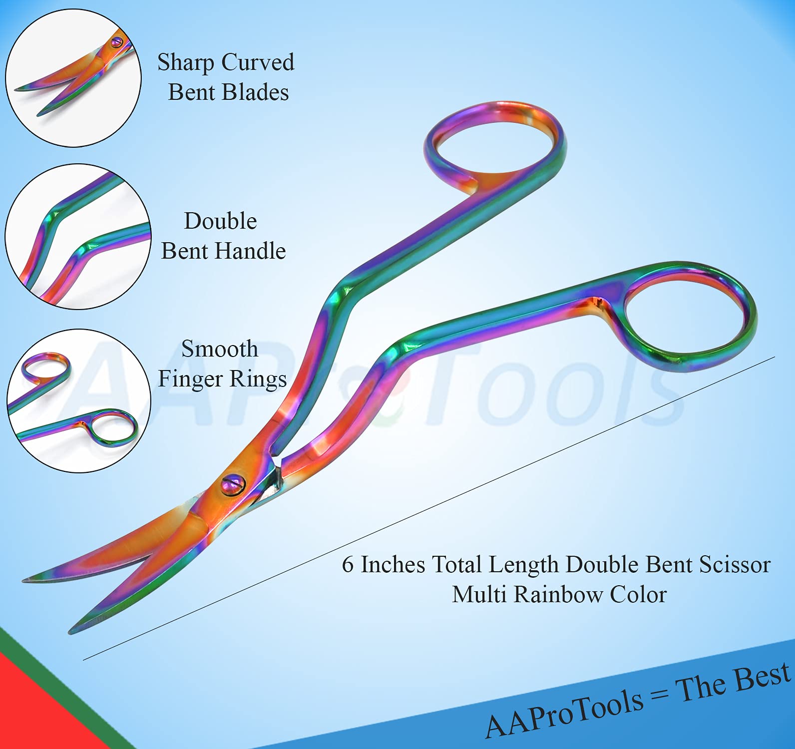 AAProTools Rainbow Color Machine Embroidery Scissors 6" Large Double Curved Scissors - Stainless Steel Embroidery Supplies