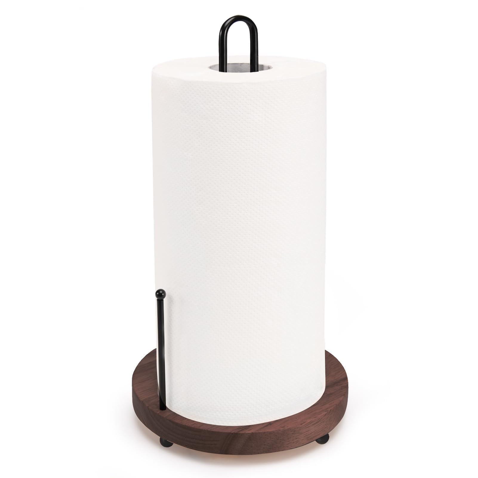 Lorbro Paper Towel Holder, Farmhouse Paper Towel Holder with Heavy Duty Wood Base, Countertop Paper Towel Holder Stand for Kitchen Decor Dining Table Home Brown